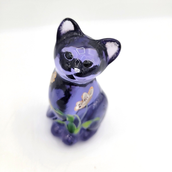 Fenton | Art | Fenton Hand Painted With Flowers Purple Art Glass Cat ...